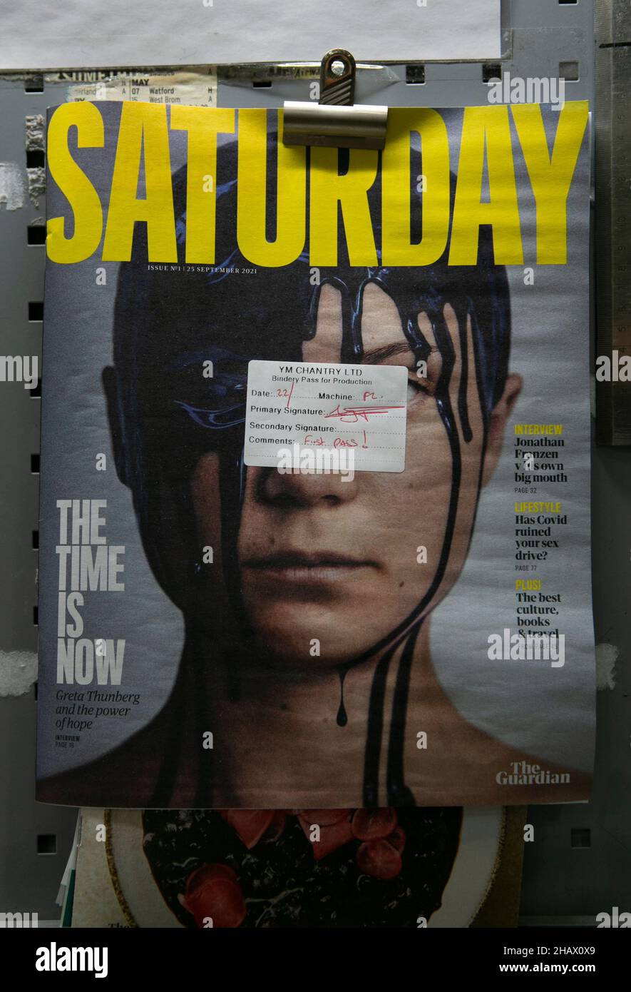 The Front cover of the new Guardian Saturday magazine during the ...