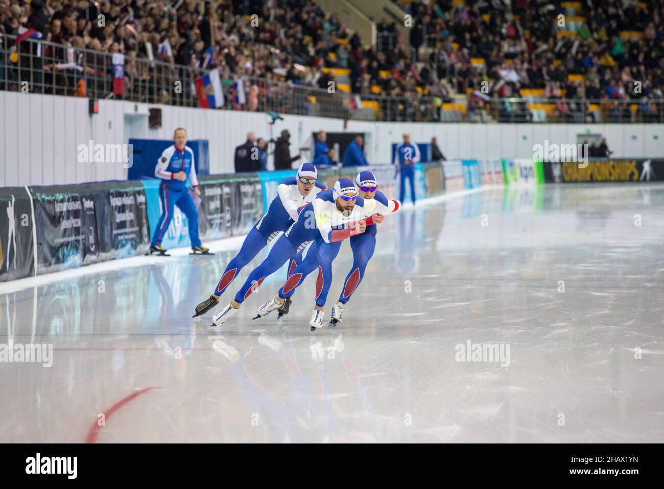 ISU European Speed Skating Championships. Athlete on ice. Classic speed ...
