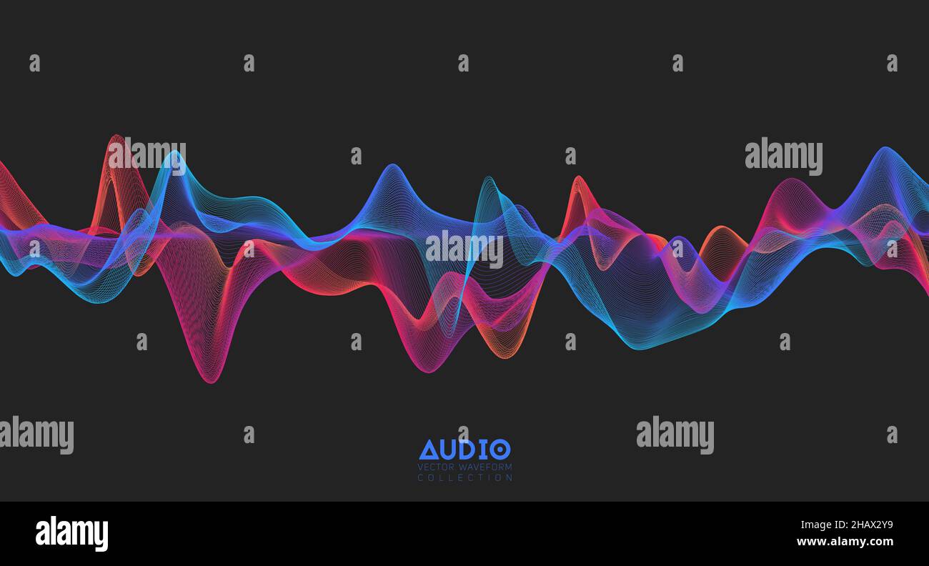 3d audio soundwave. Colorful music pulse oscillation. Glowing impulse ...