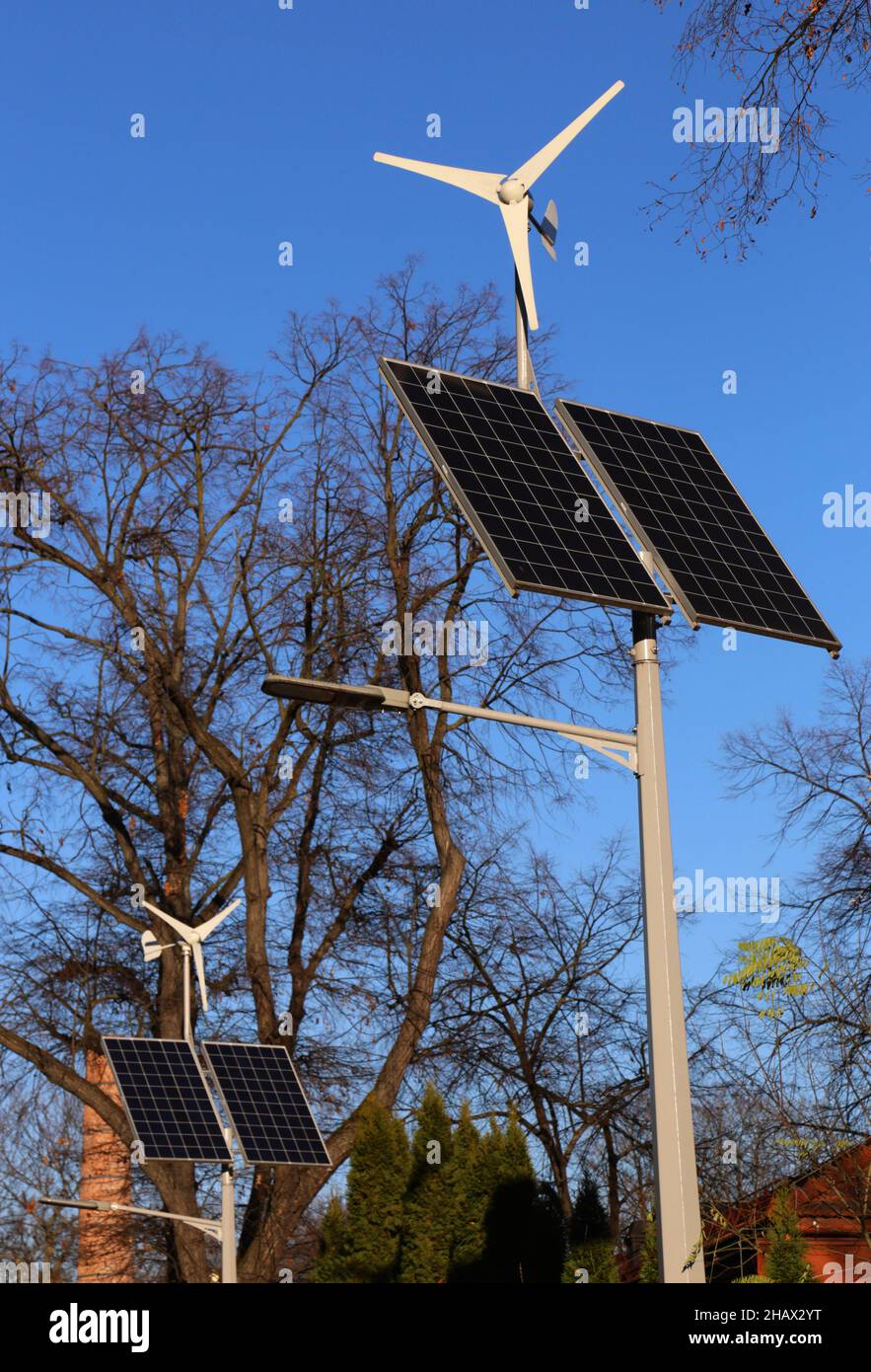 Cracow. Krakow. Poland. Solar panel with small wind turbine over it ...