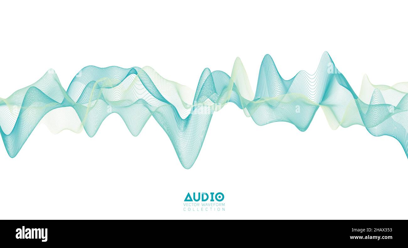 3d audio soundwave. Light green music pulse oscillation. Glowing ...