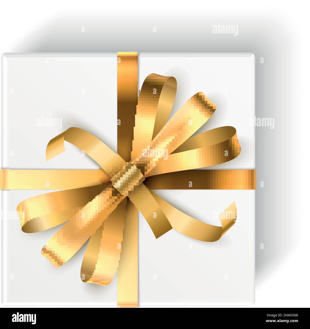 Giftbox top view. Realistic white gift with golden bow Stock Vector ...