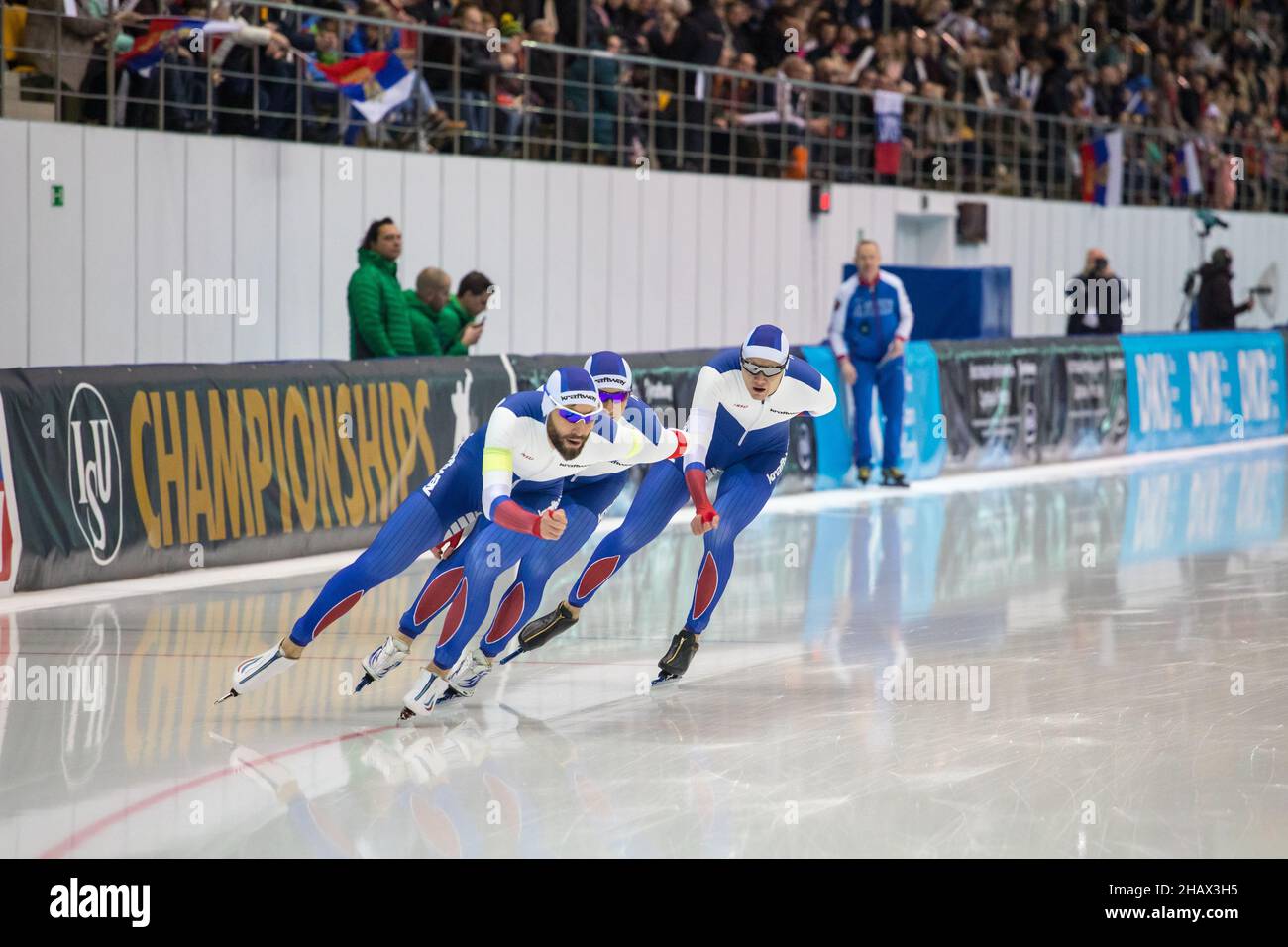 ISU European Speed Skating Championships. Athlete on ice. Classic speed ...