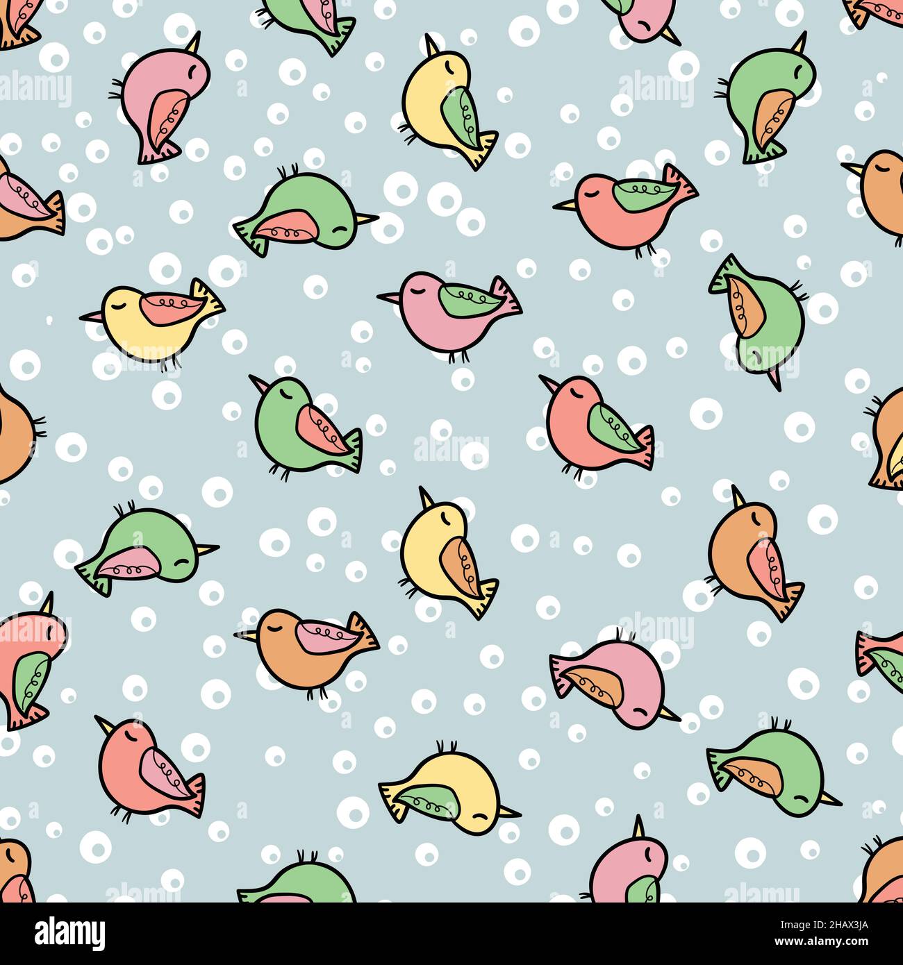Seamless pattern with funny colorful birds. Color flat vector ...