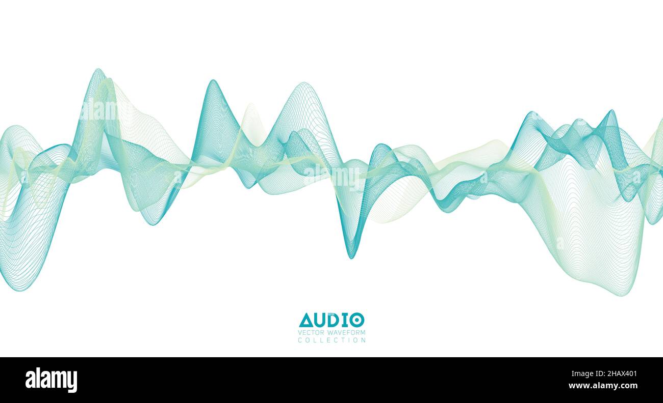 3d audio soundwave. Light green music pulse oscillation. Glowing ...