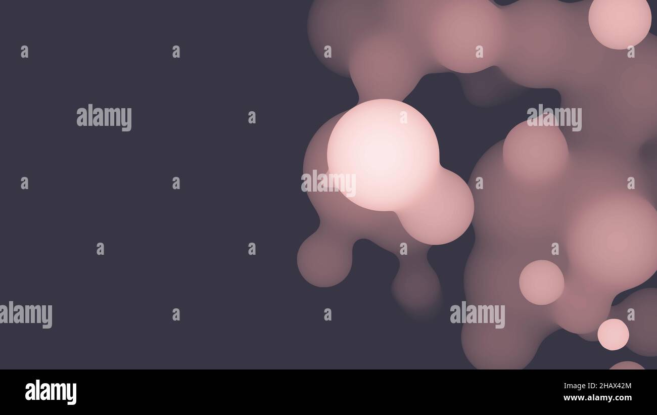 Abstract 3d fluid metaball shape with pink balls. Synthwave liquid ...