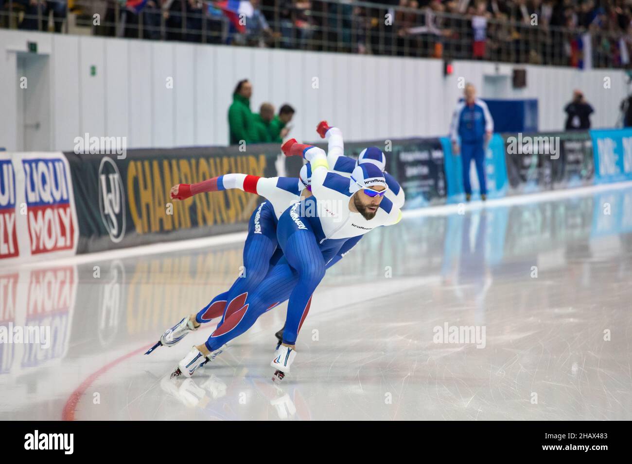 ISU European Speed Skating Championships. Athlete on ice. Classic speed ...