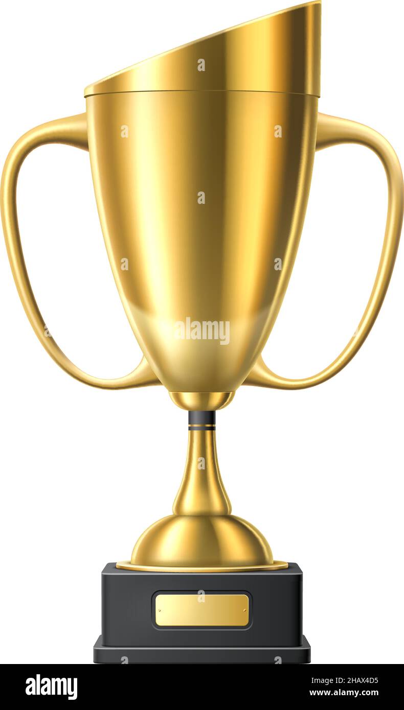 Trophy cup with empty winner label. Realistic golden award Stock Vector ...