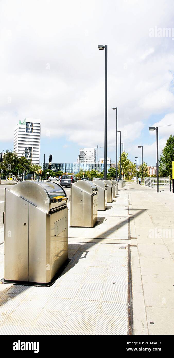 Modern underground garbage containers in Barcelona, Catalunya, Spain ...