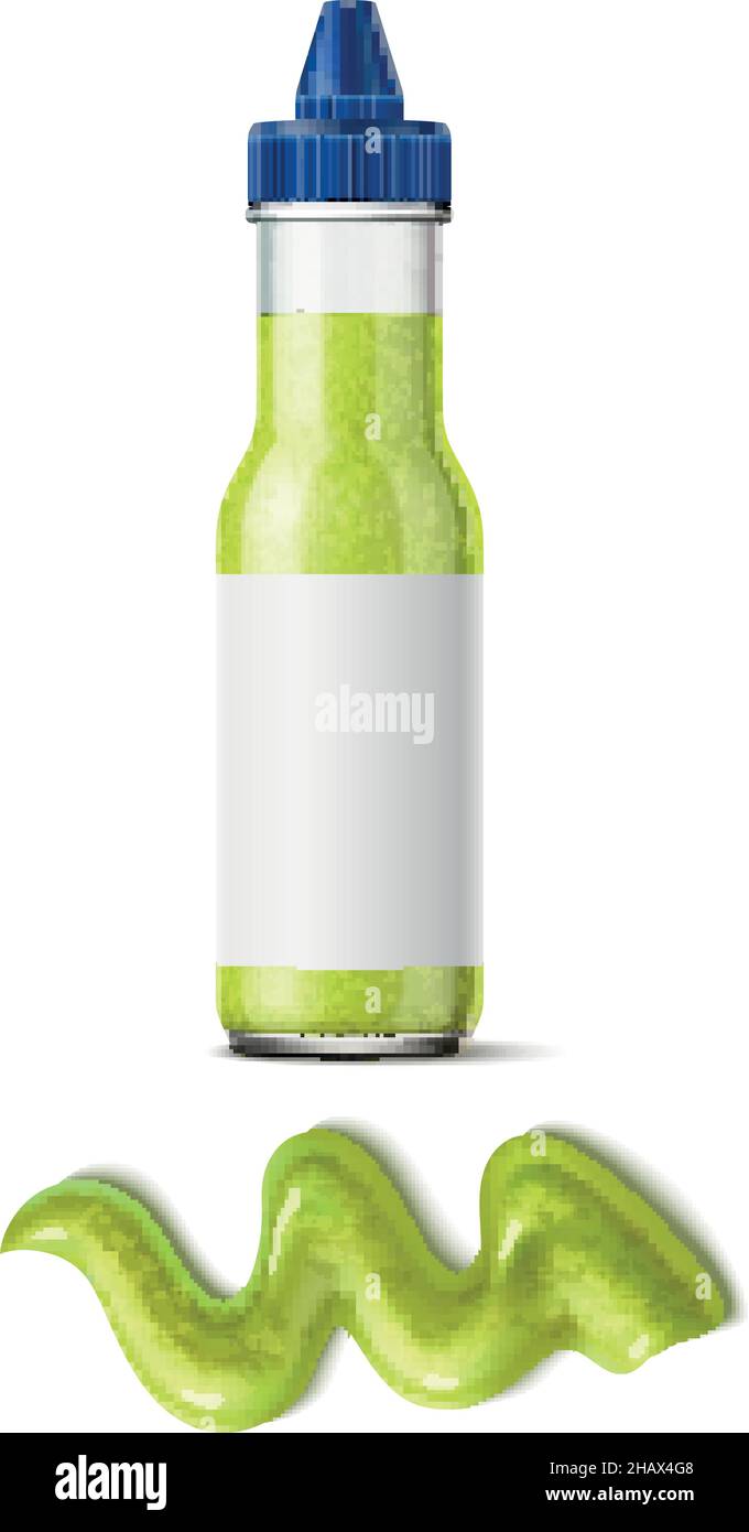 Wasabi bottle mockup with sauce spill. Container realistic template ...
