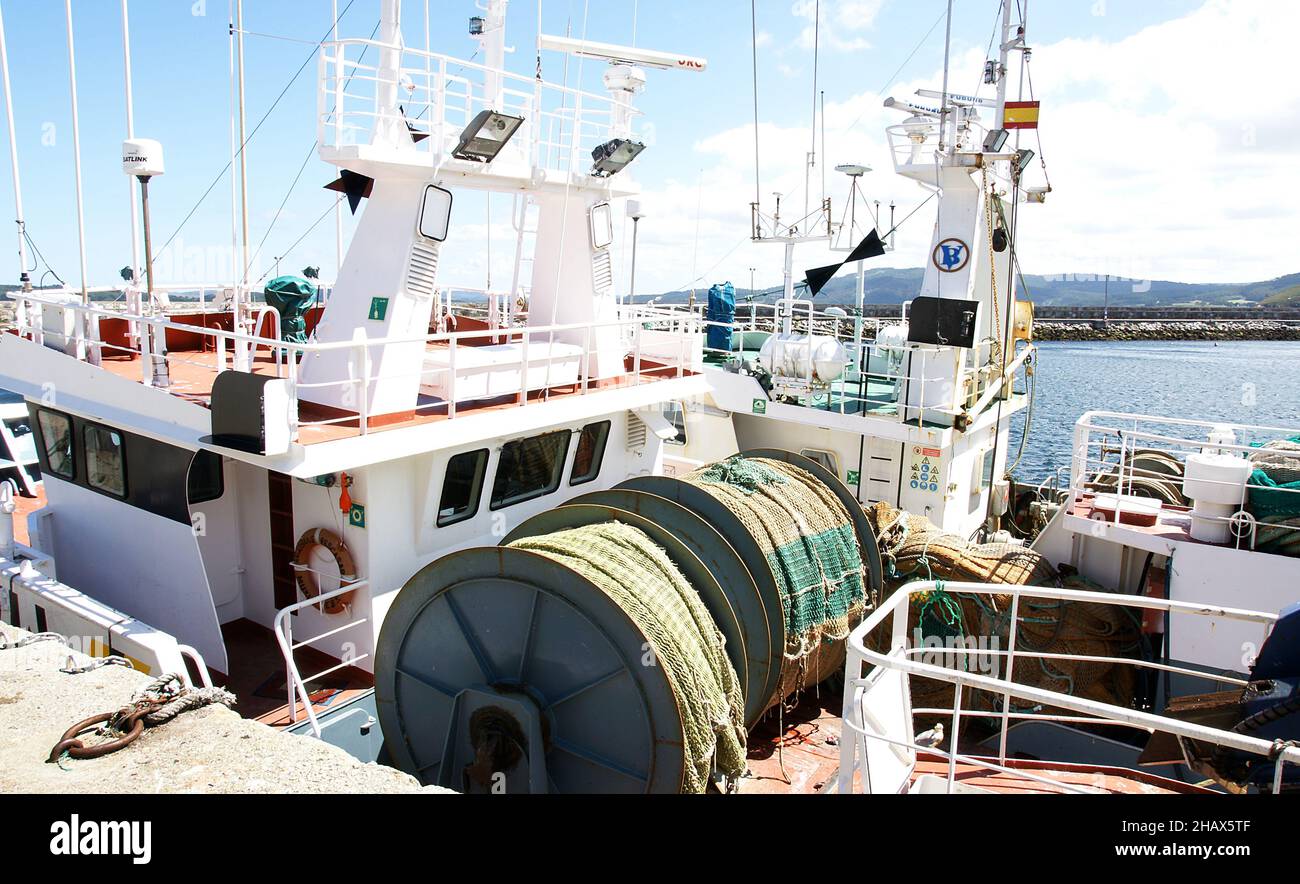 Fishing boat in the port of Finisterre, Galicia, Spain, Europe Stock ...