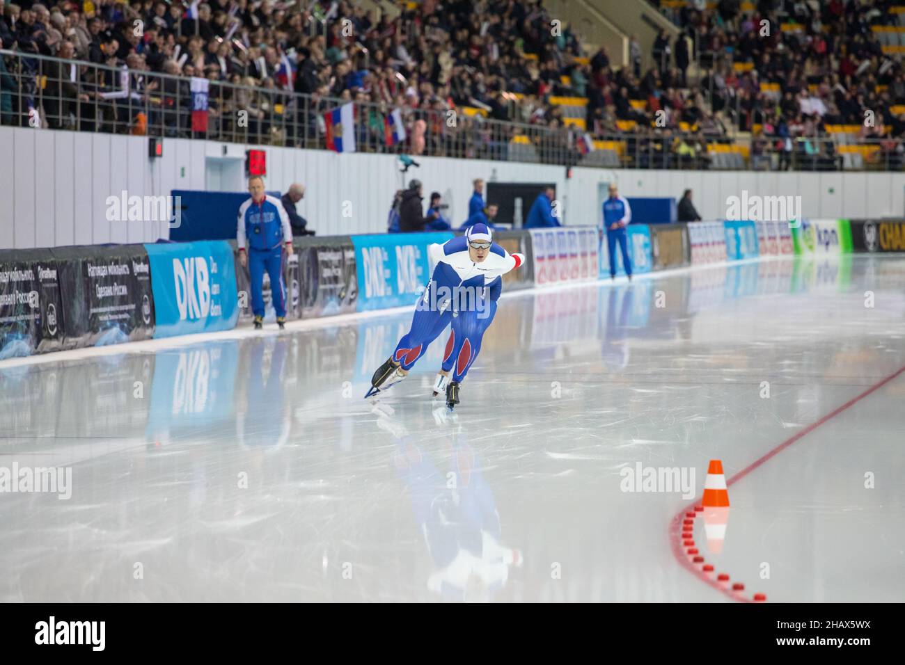 ISU European Speed Skating Championships. Athlete on ice. Classic speed ...