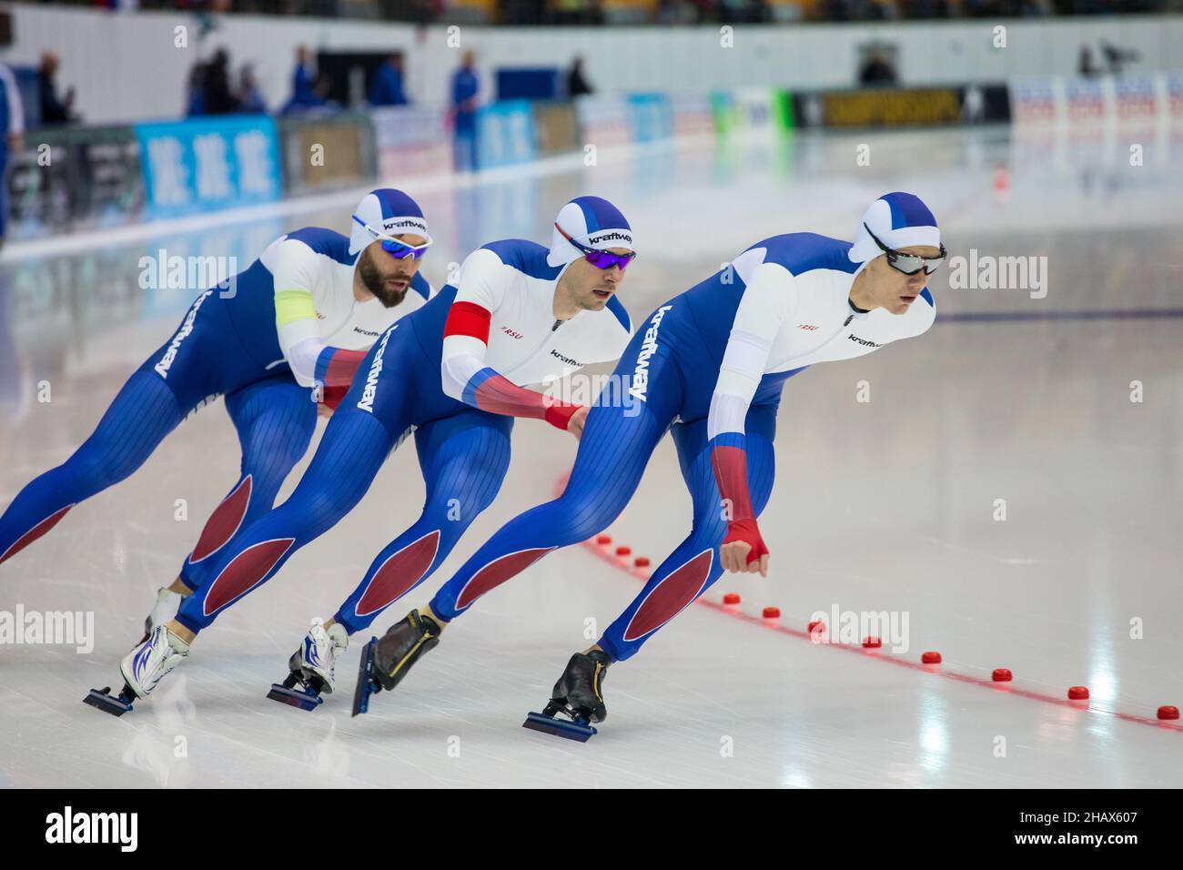 ISU European Speed Skating Championships. Athlete on ice. Classic speed ...