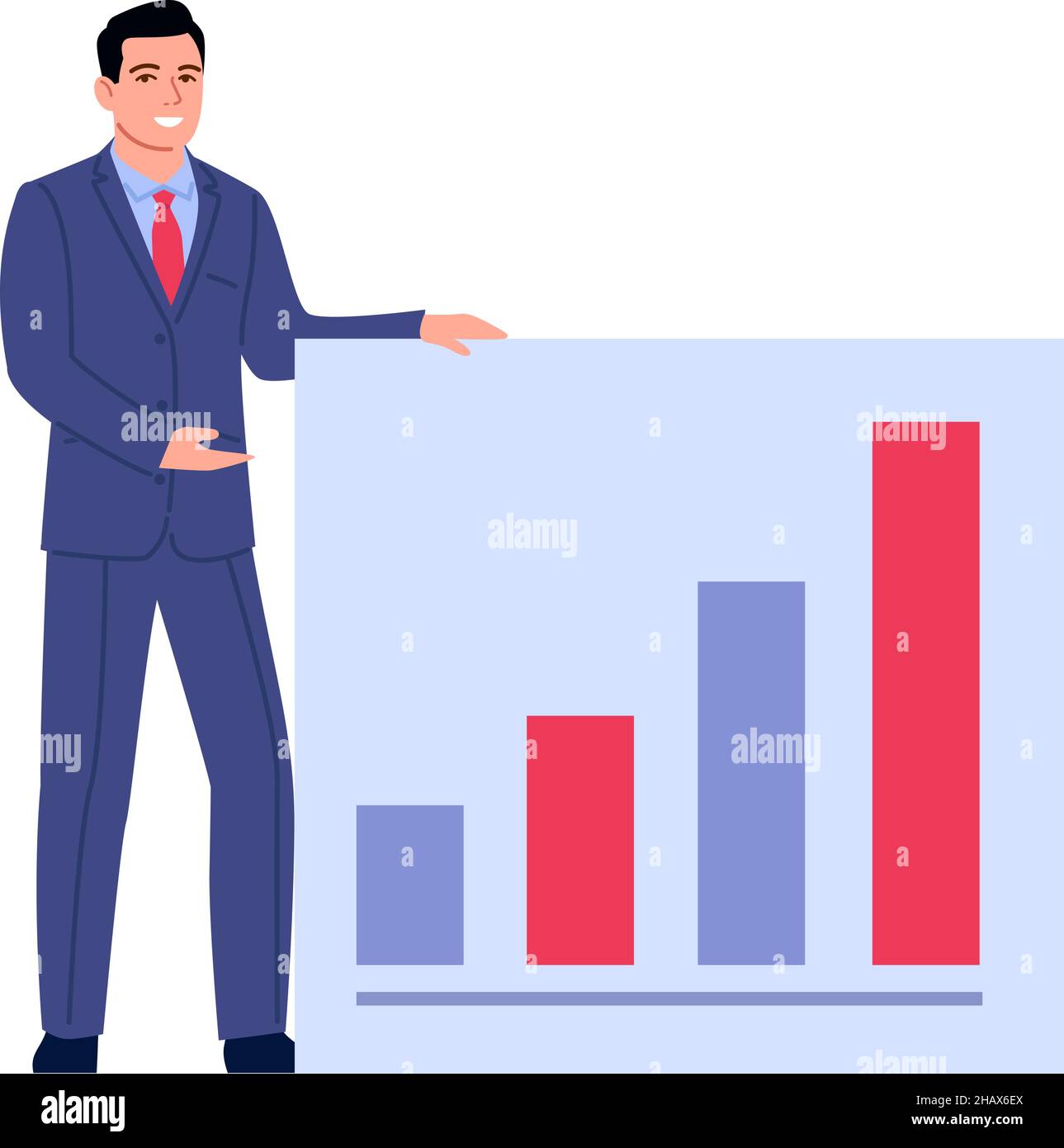 Businessman showing chart board. Presentation icon. Sales report symbol ...