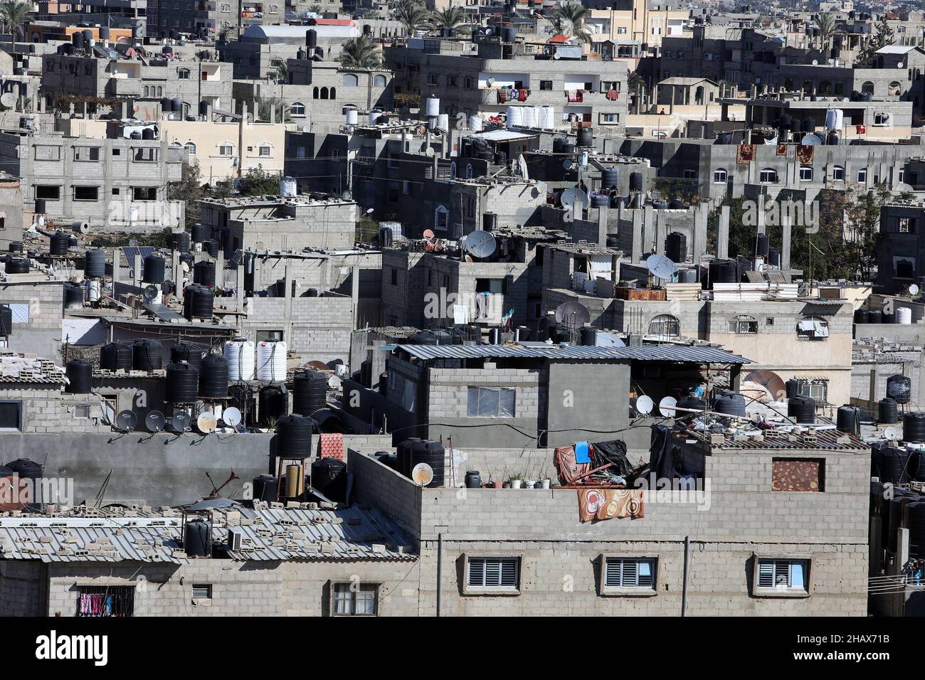 General view of Palestinian homes and buildings in the Rafah refugee ...