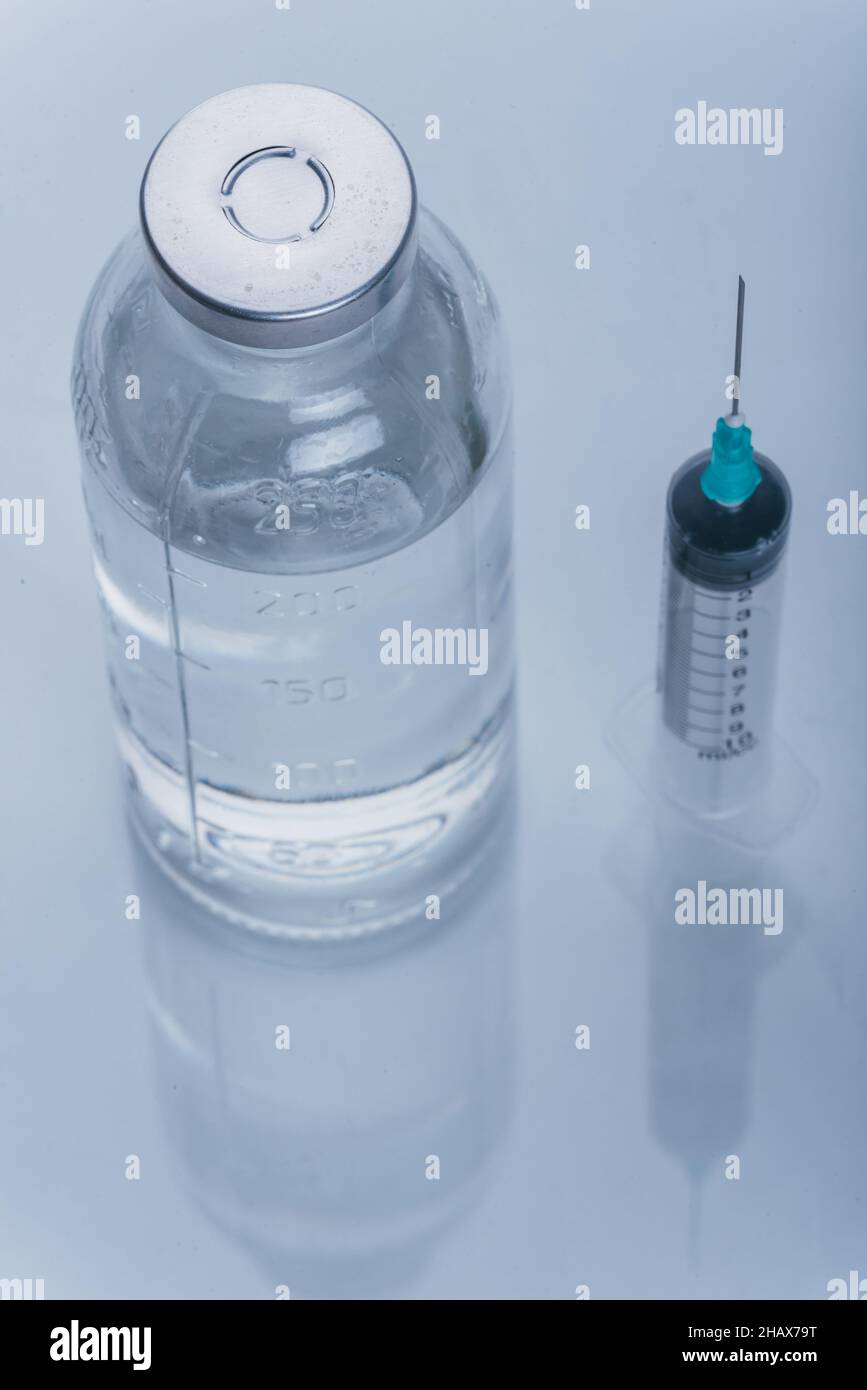 Medicine, Injection, vaccine and disposable syringe, drug concept ...