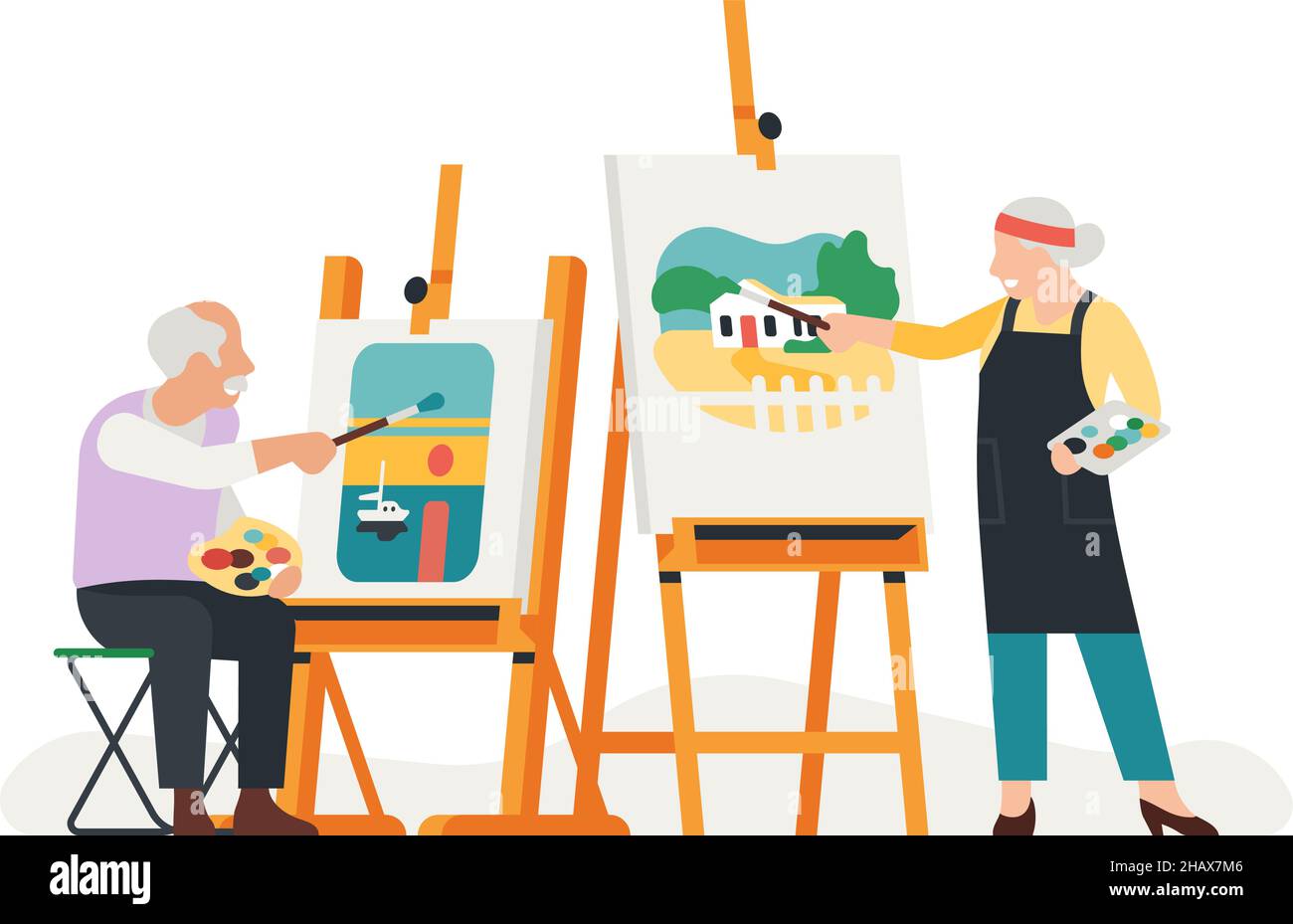 Elderly people painting pictures. Old age artists Stock Vector Image ...