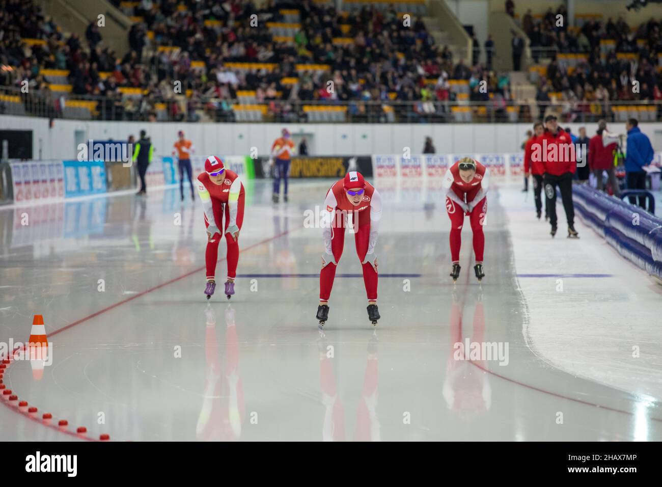 ISU European Speed Skating Championships. Athlete on ice. Classic speed ...