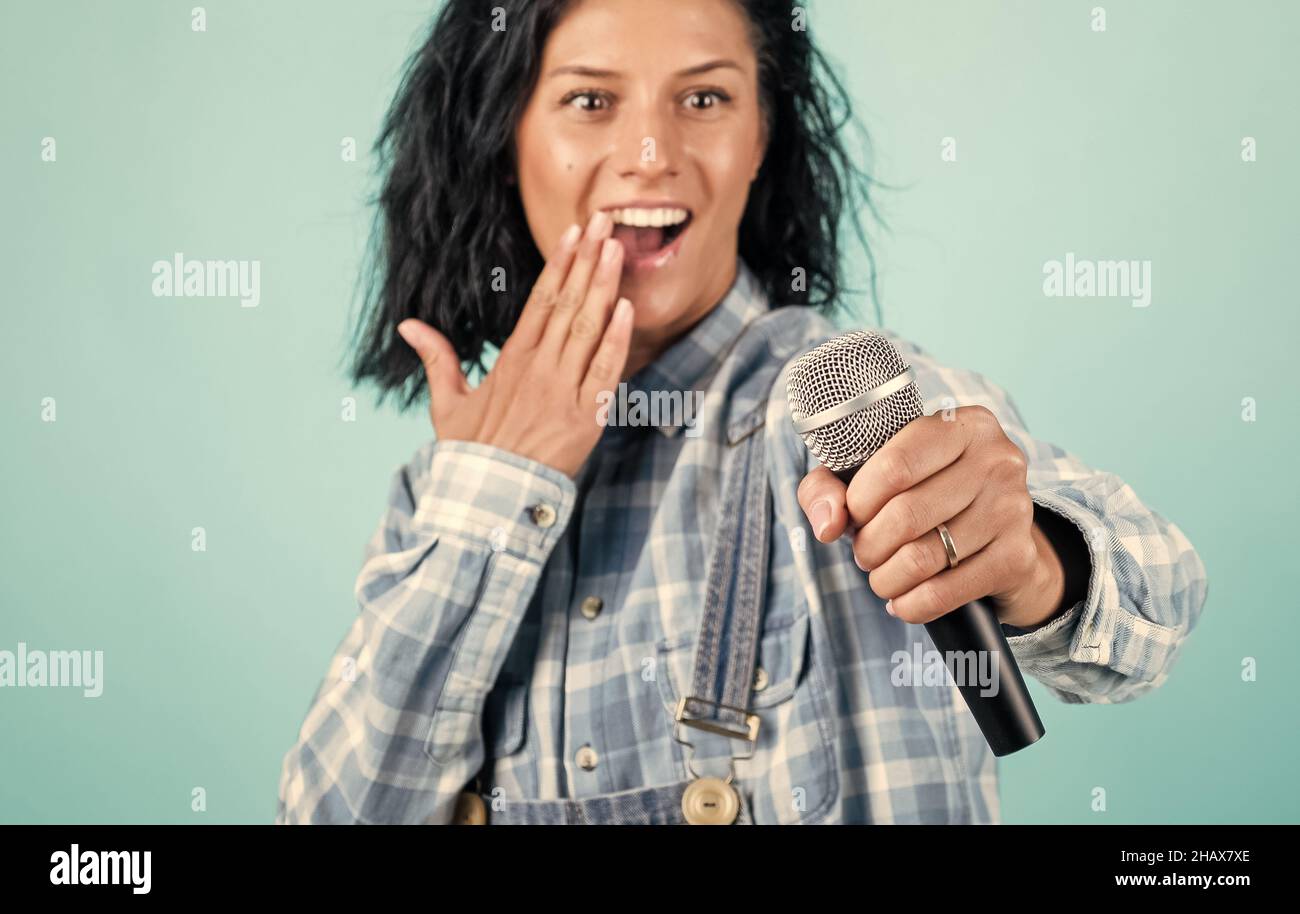 funny party goer. attractive beauty with mic. express human emotions ...