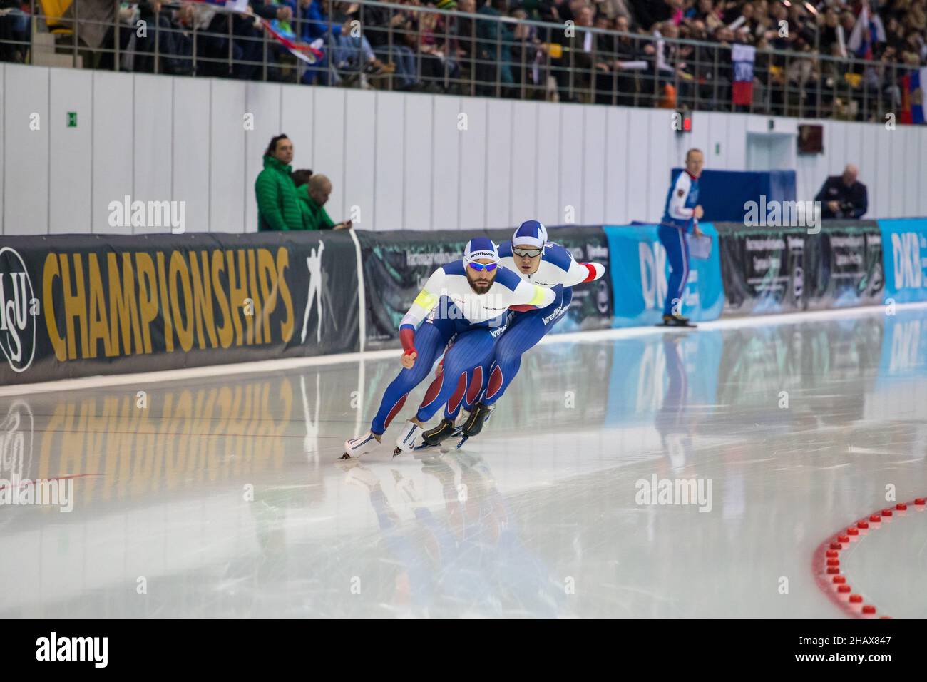 ISU European Speed Skating Championships. Athlete on ice. Classic speed ...