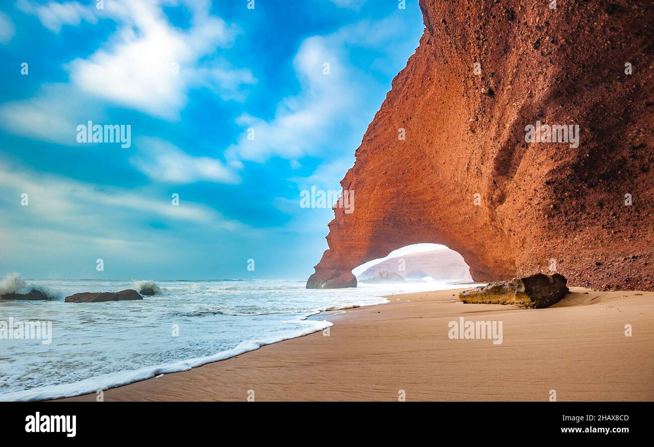 Red arches of Legzira beach, Morocco Stock Photo - Alamy