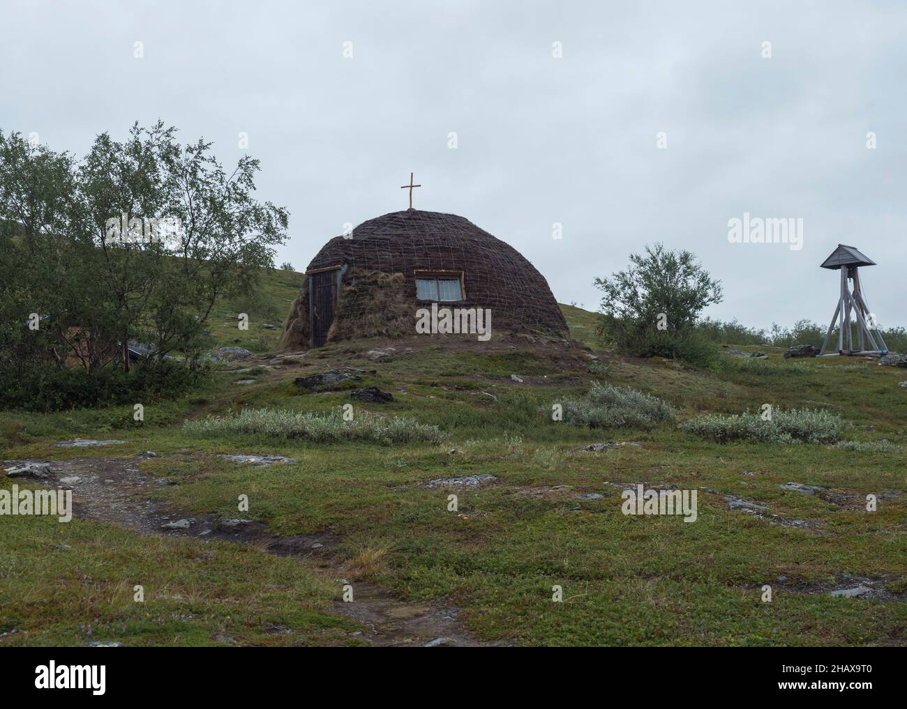 Church at traditonal saami style at Staloluokta sami village at ...