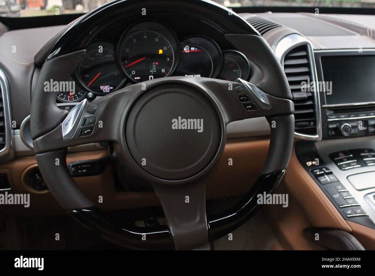 View of the interior of a modern automobile showing the dashboard. Car ...
