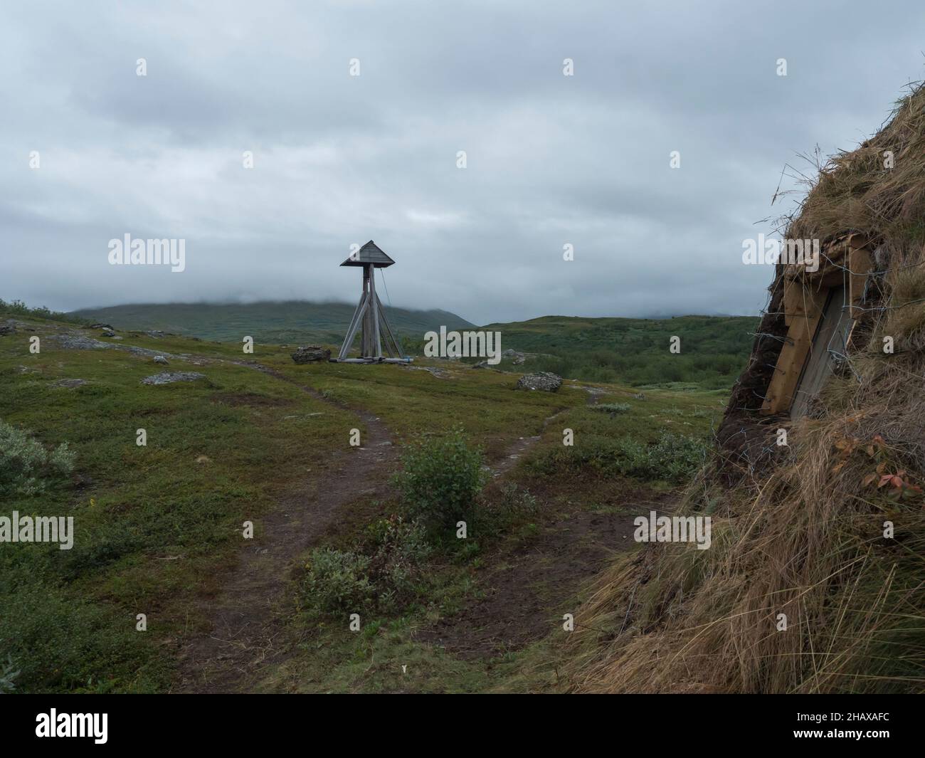 Bell towe and church at traditonal saami style at Staloluokta sami ...