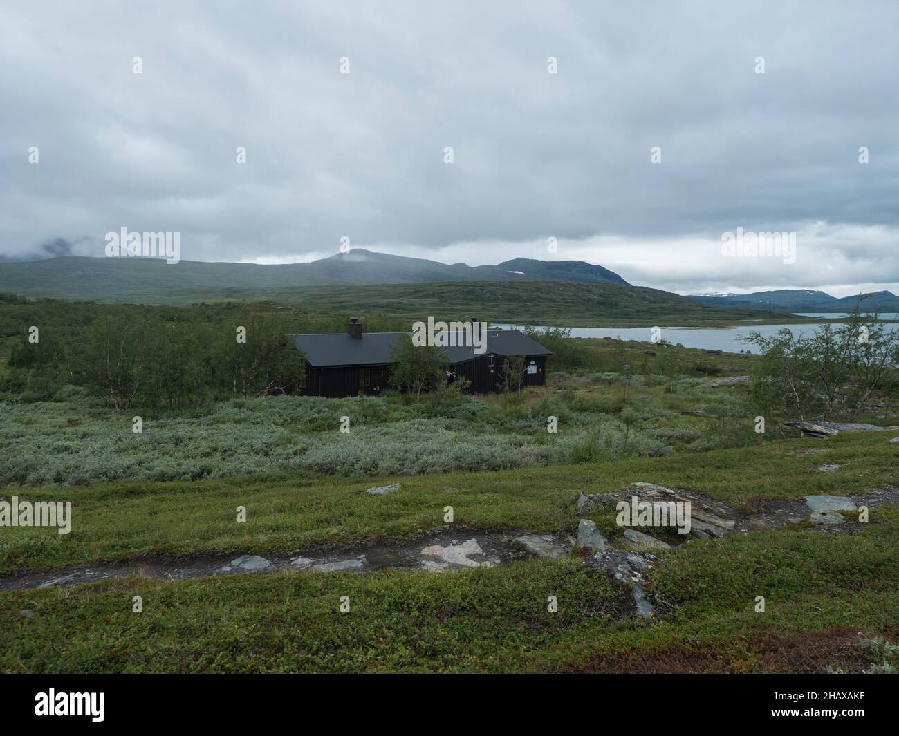 Lapland landscape at Virihaure lake with sami village Staloluokta ...
