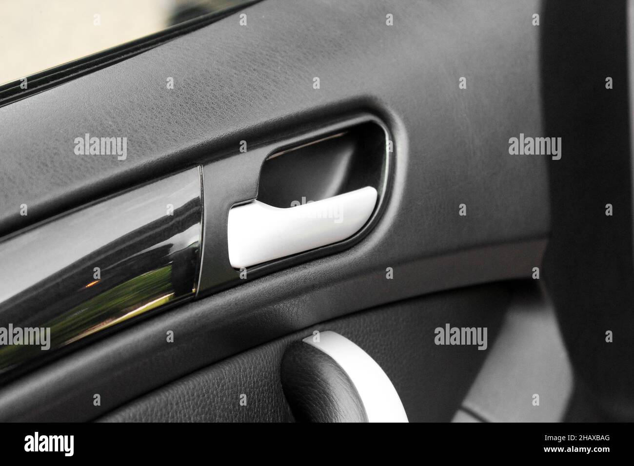 Car door opening handle. Car interior luxury service. Car interior ...