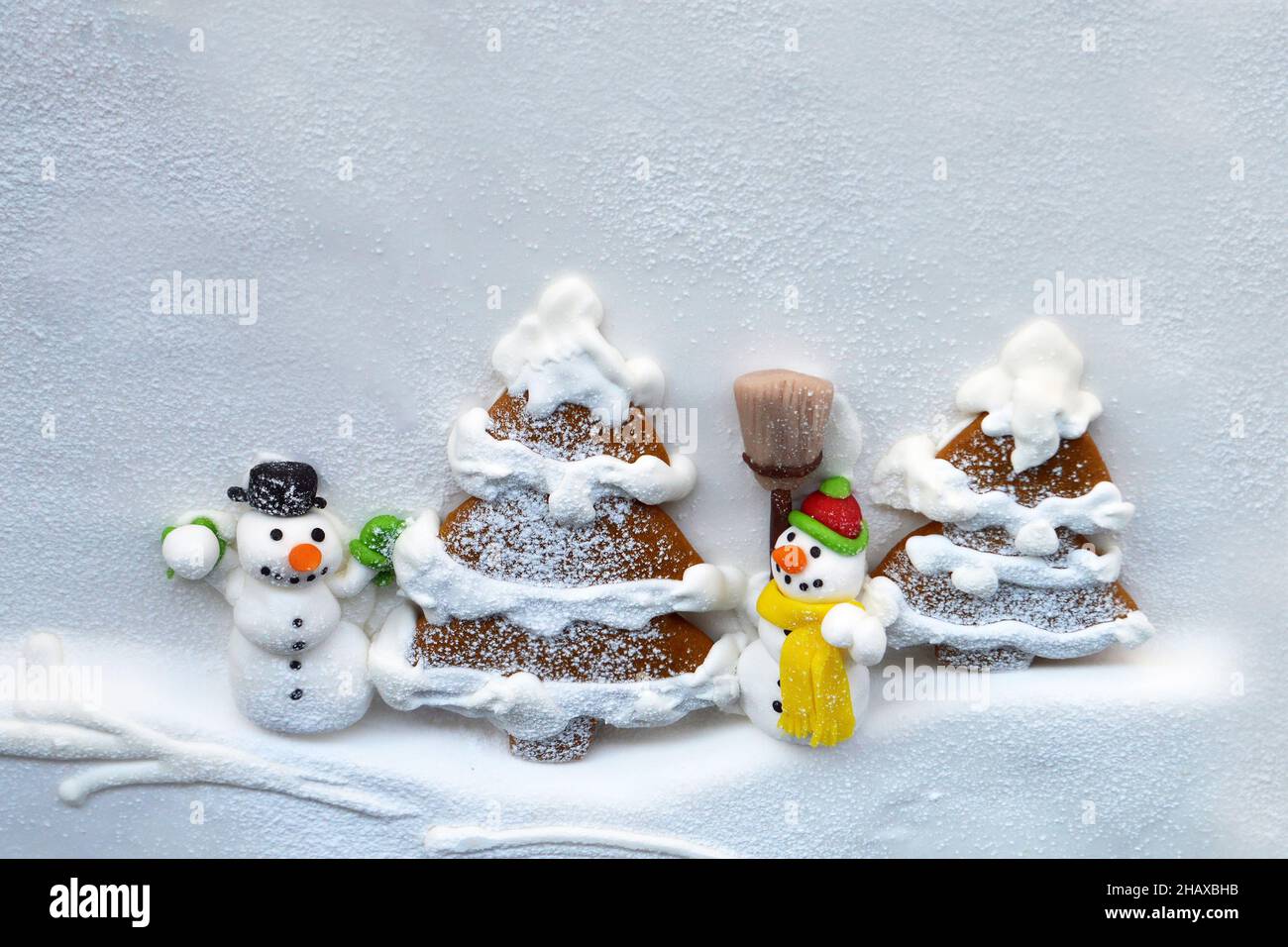 Christmas card with winter scene made of gingerbread cookies Stock ...