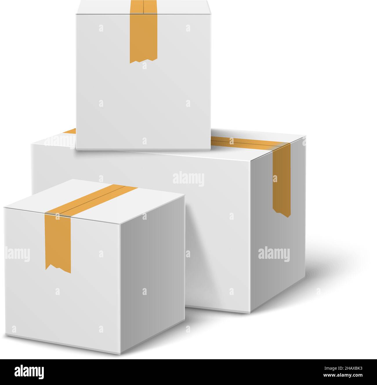 Cardboard box stack. White blank realistic mockup Stock Vector Image ...