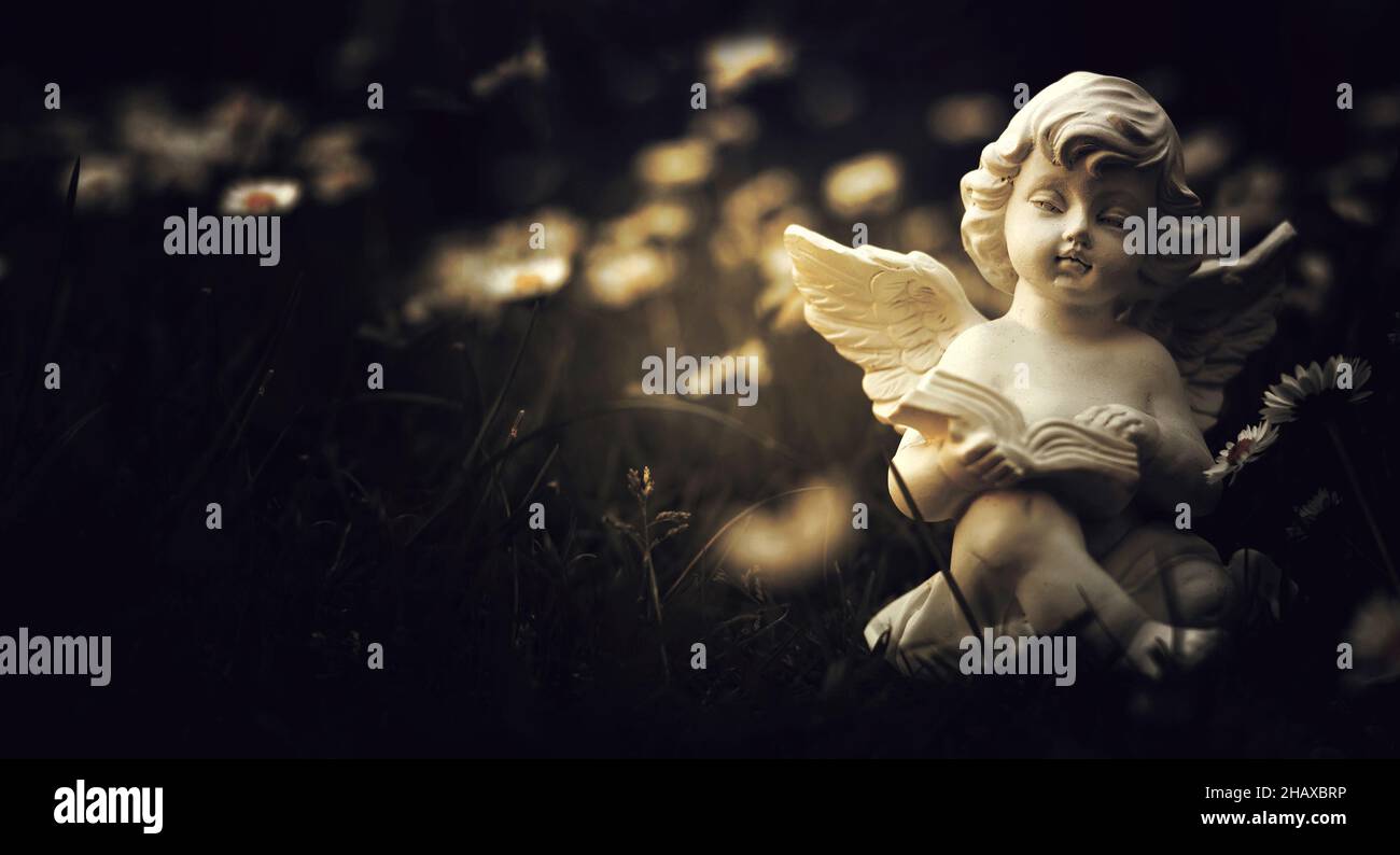 Condolence card with angel sitting in the grass and reading a book ...