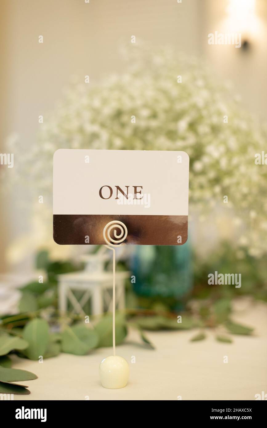 Table One seating sign at wedding reseption dinner Stock Photo - Alamy