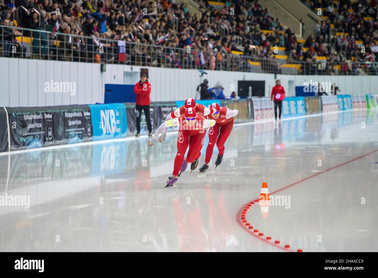 ISU European Speed Skating Championships. Athlete on ice. Classic speed ...