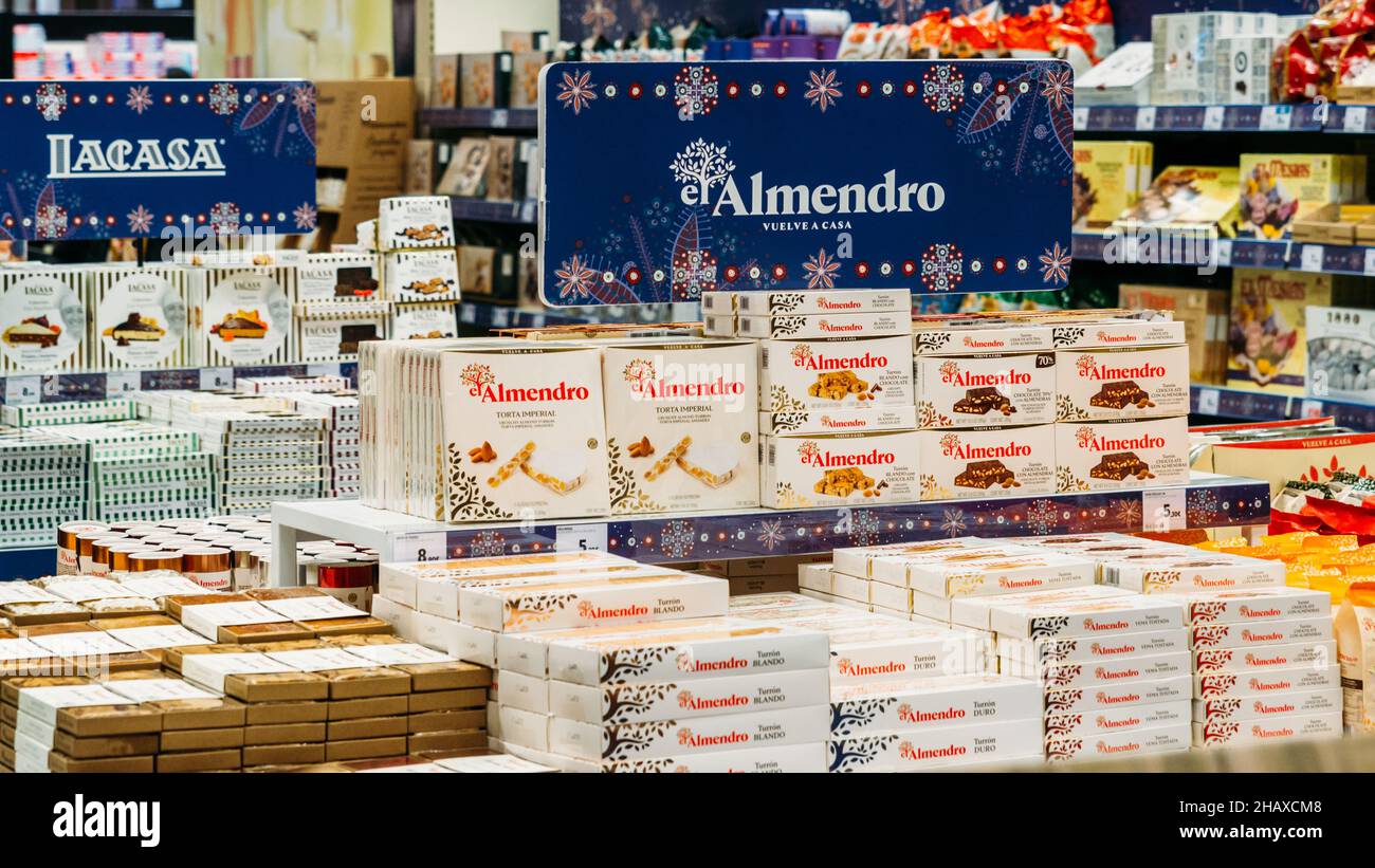 Madrid, Spain - December 15, 2021: Turron on display for sale at a ...