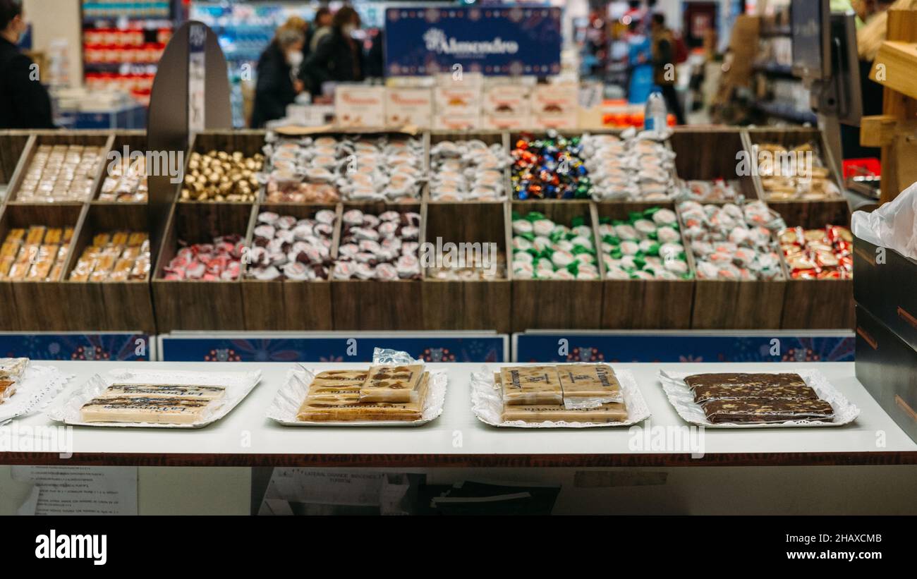 Madrid, Spain - December 15, 2021: Turron on display for sale at a ...