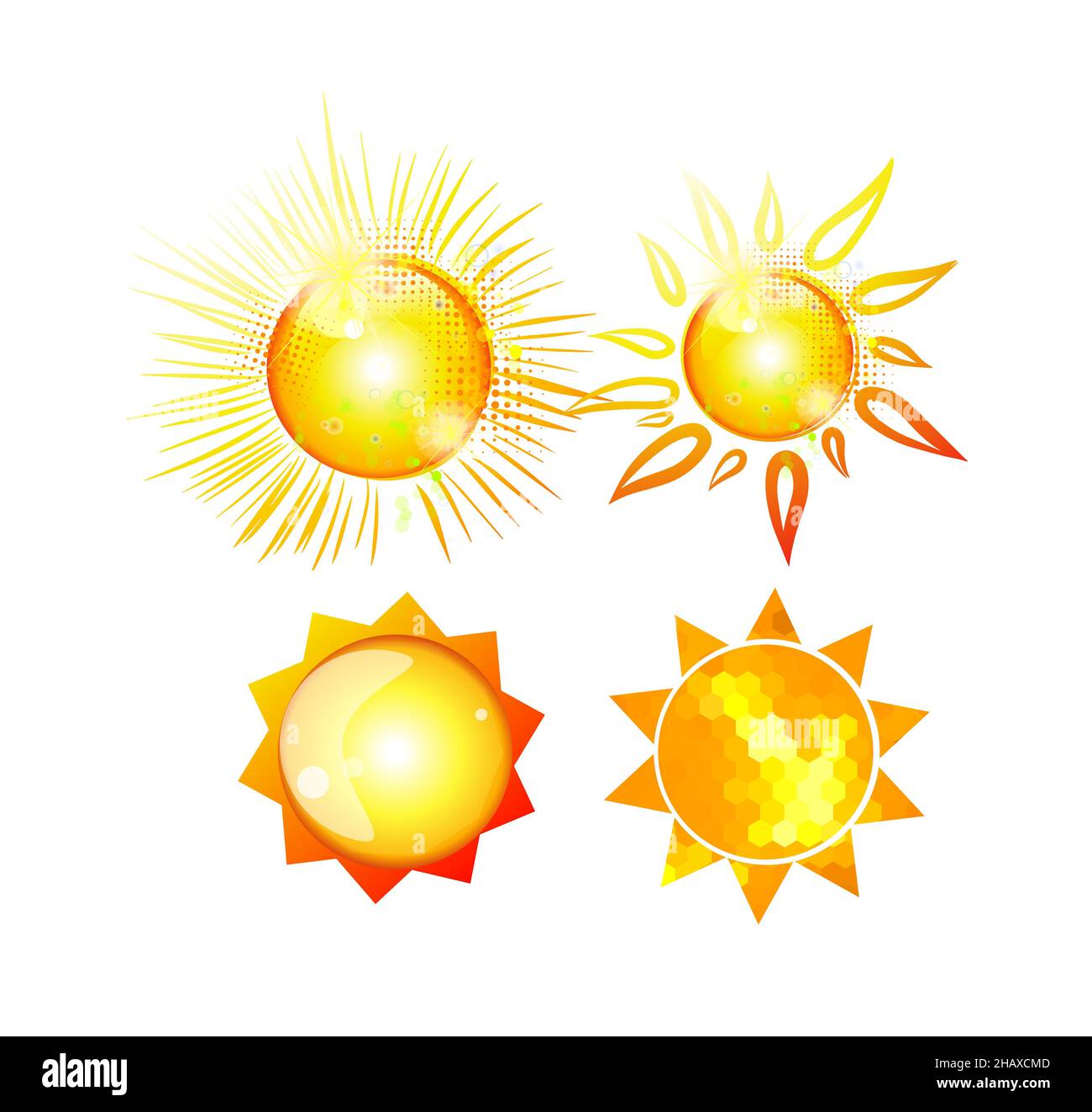 Suns. Elements for design. Set of beautiful sun. Vector illustration ...