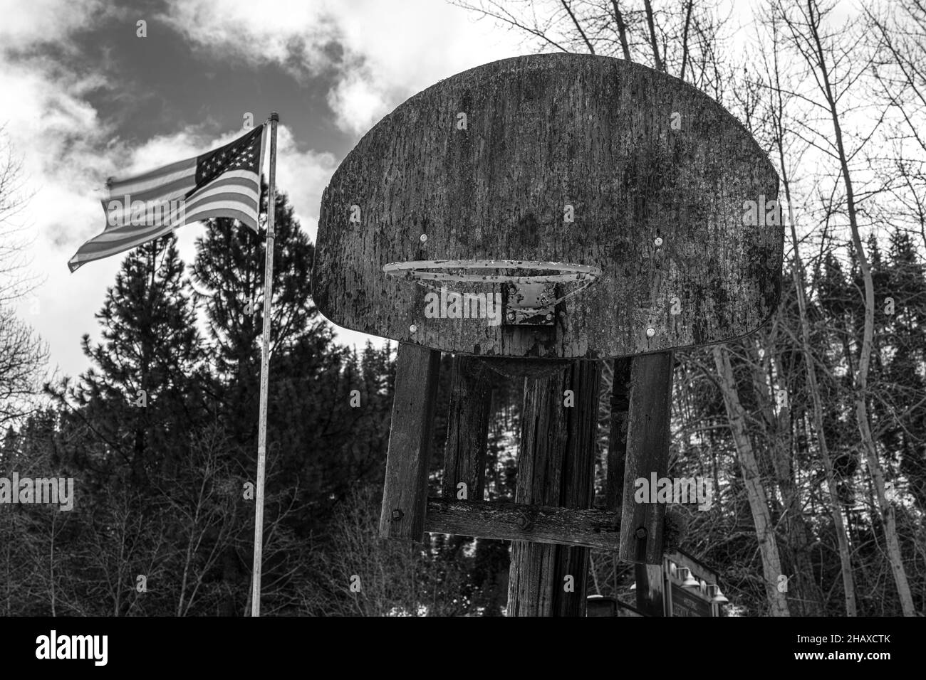 Old Basketball Net and American Flag, WA Stock Photo - Alamy