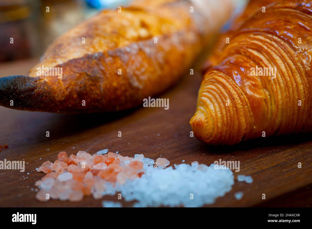 French fresh croissants and artisan baguette tradition Stock Photo - Alamy