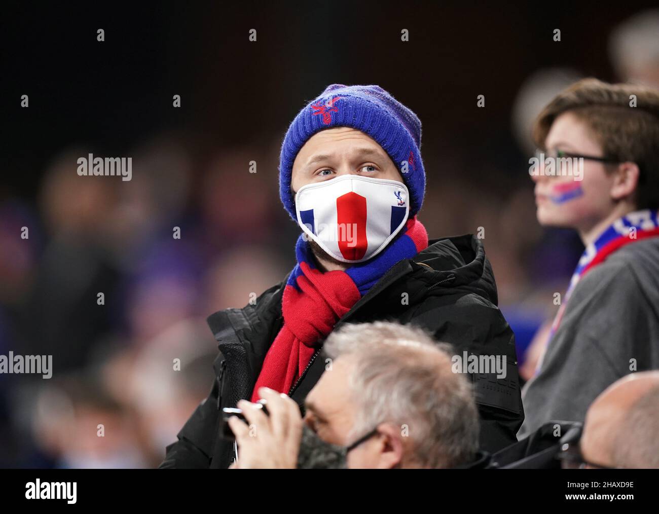 A Crystal Palace fan wearing a face mask ahead of the Premier League ...