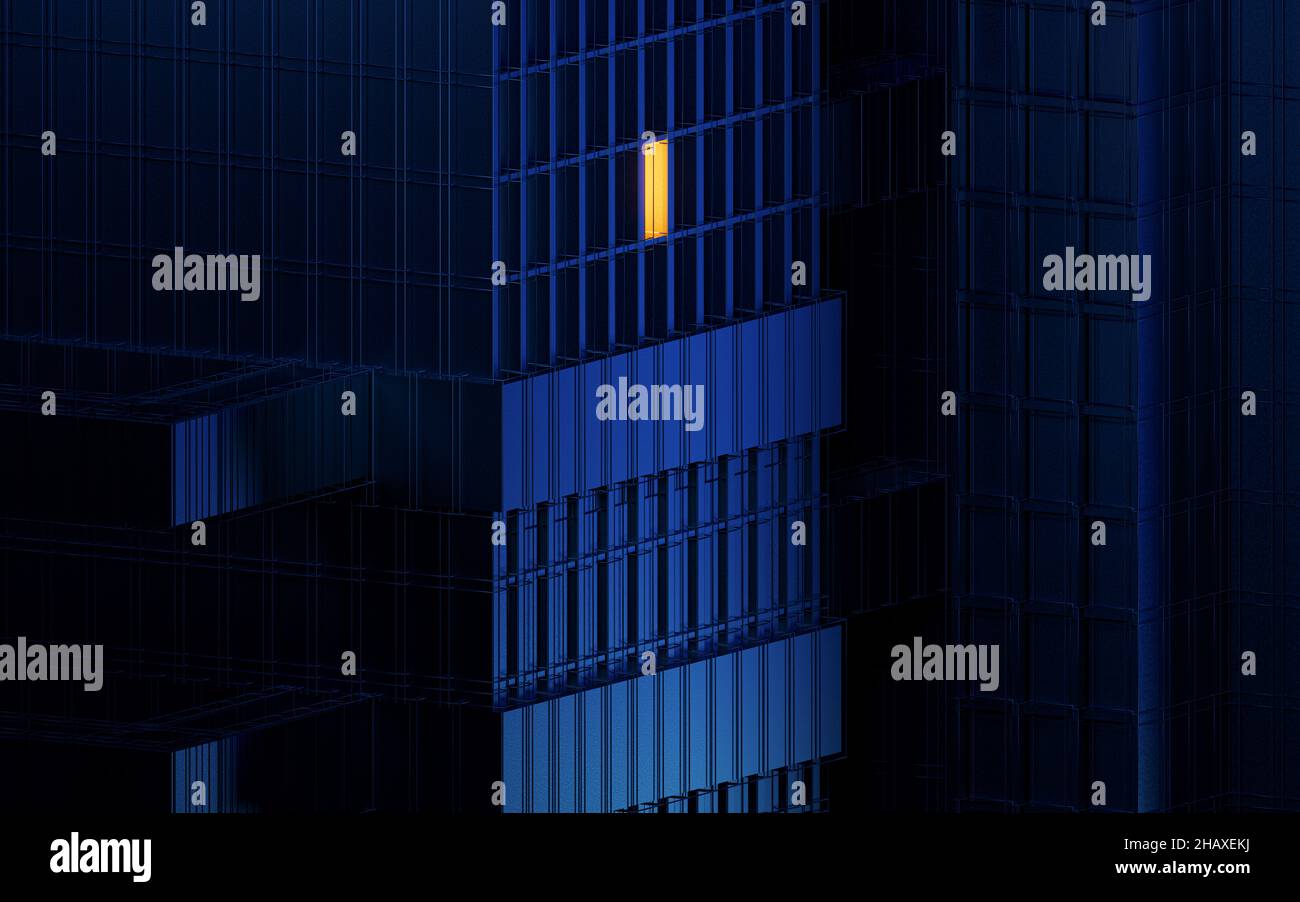 Urban building at night, modular building,3d rendering. Computer ...