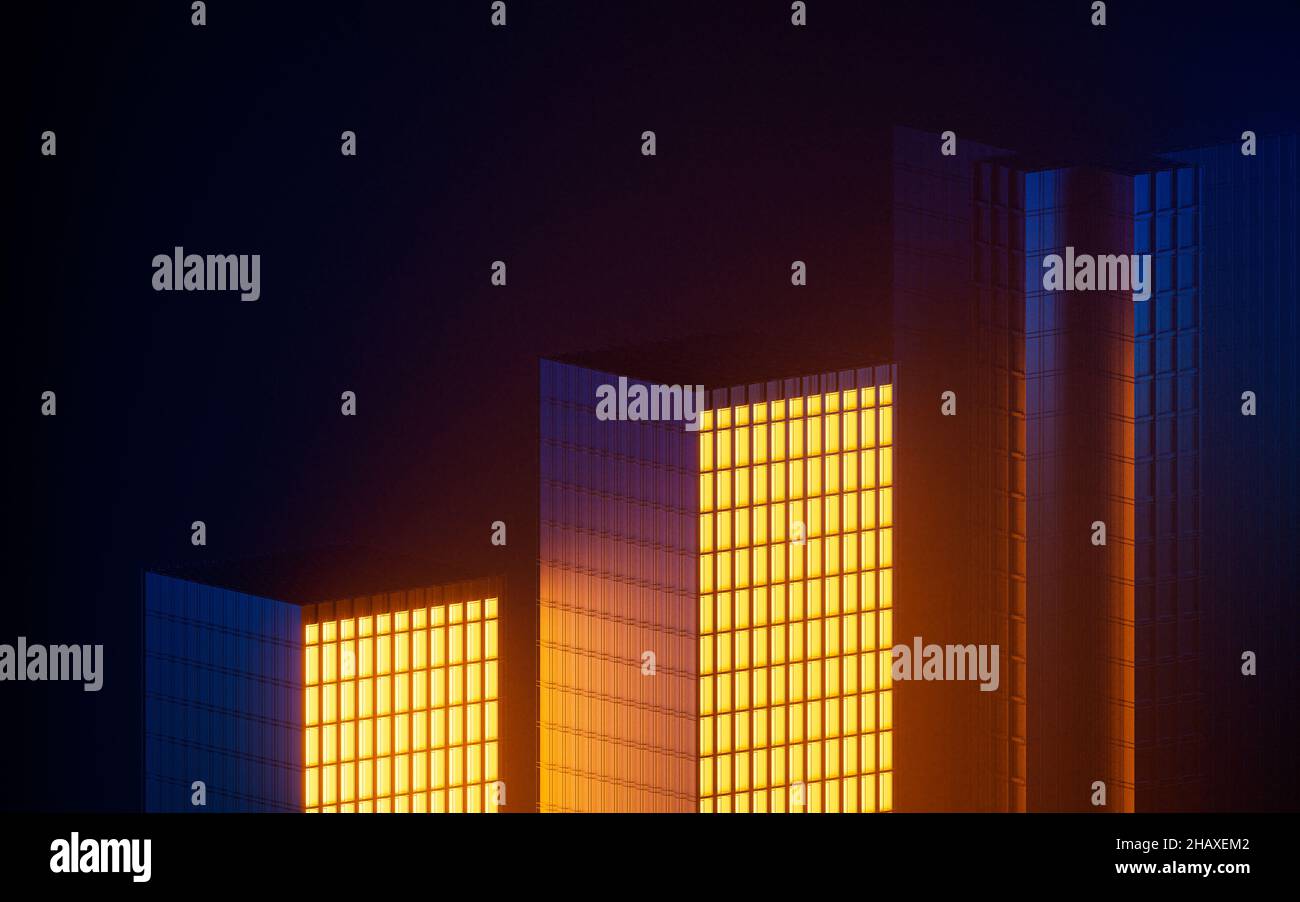 Urban building at night, modular building,3d rendering. Computer ...