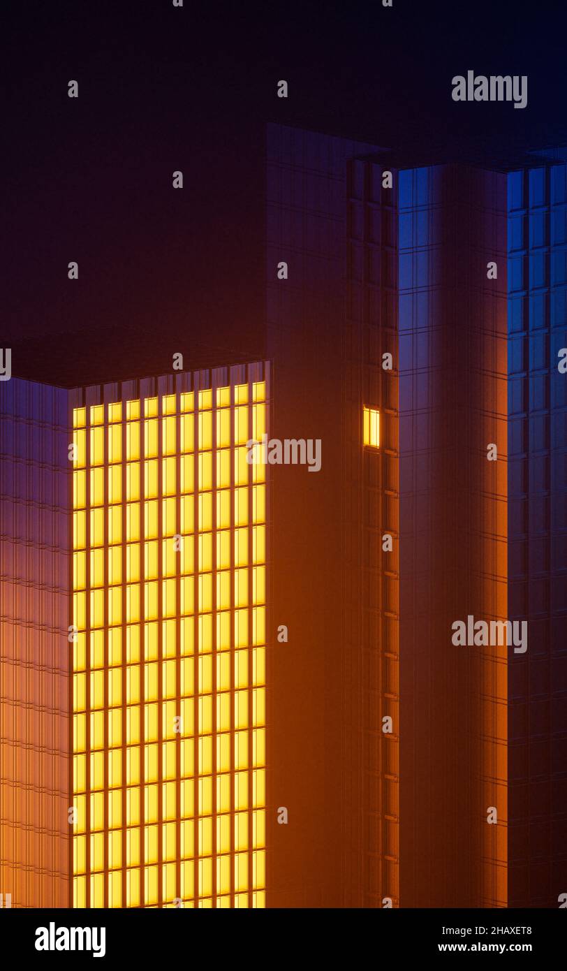 Urban building at night, modular building,3d rendering. Computer ...
