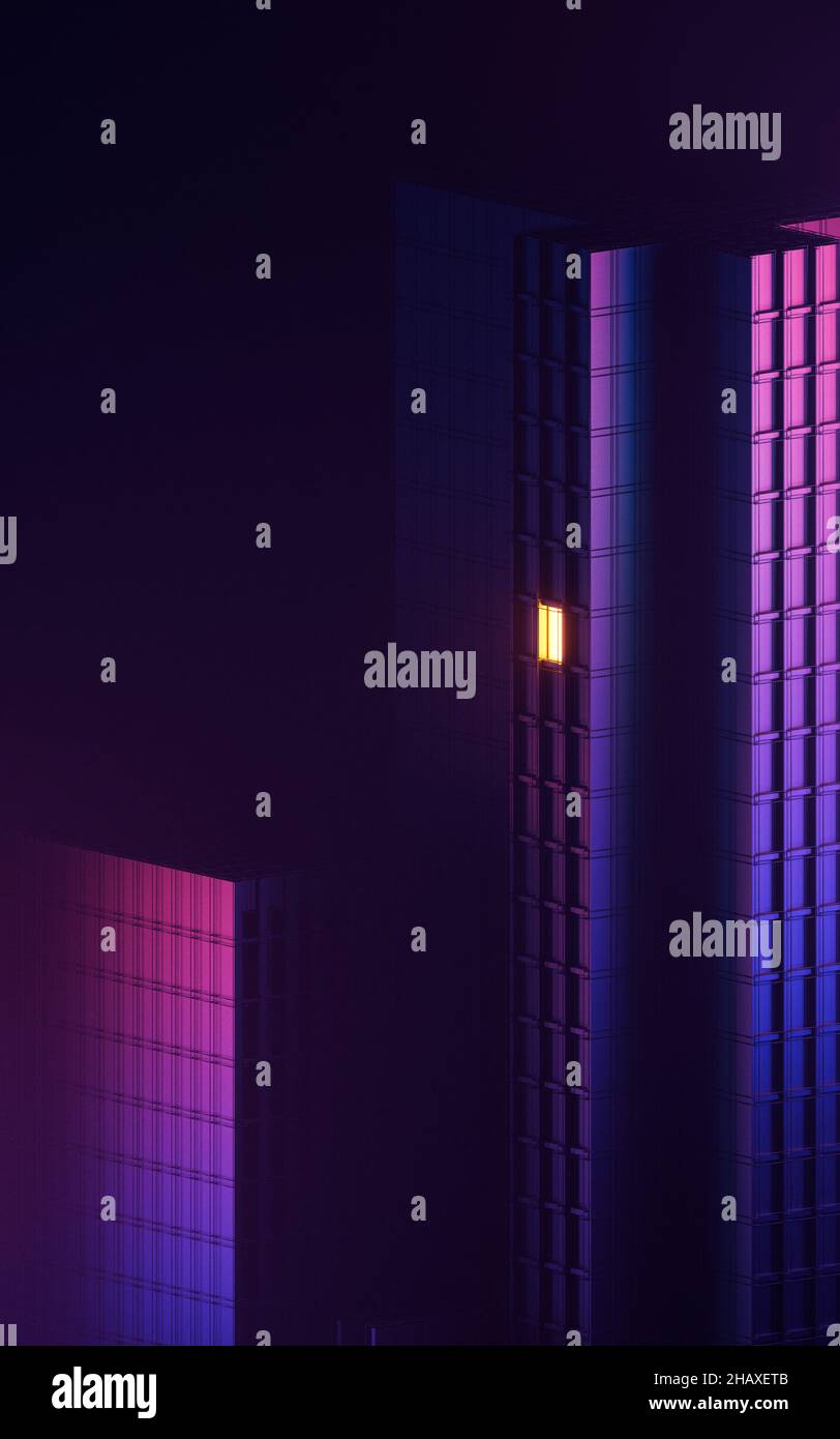 Urban building at night, modular building,3d rendering. Computer ...