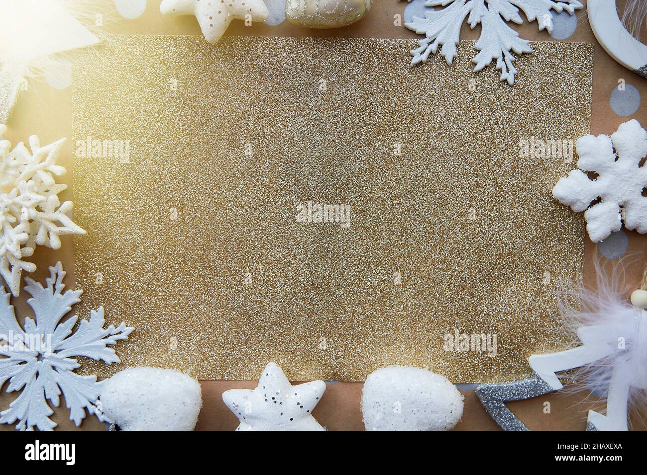 Christmas festive frame mock up background. Basic golden pattern, place ...