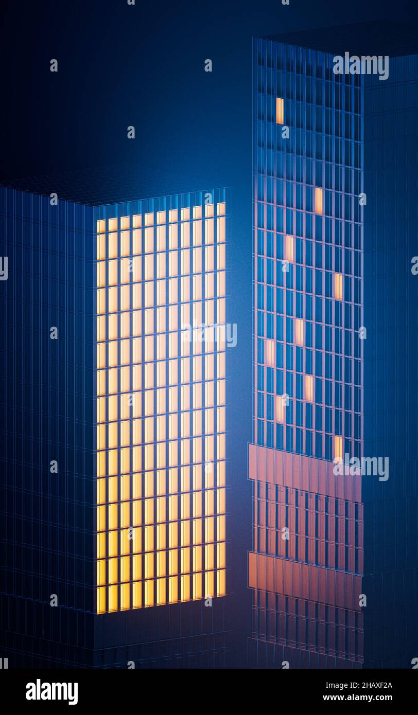 Urban building at night, modular building,3d rendering. Computer ...