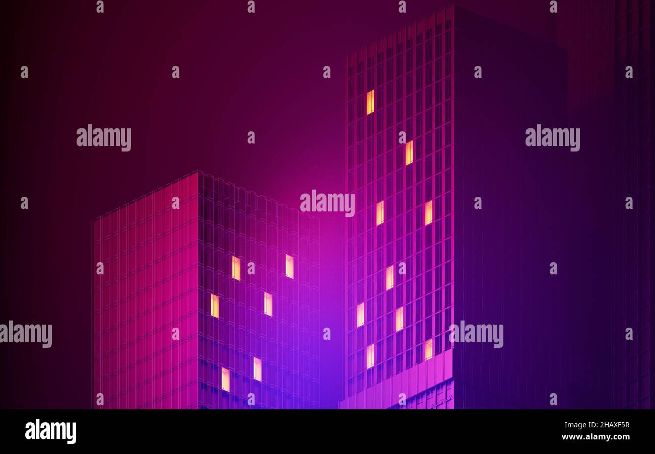 Urban building at night, modular building,3d rendering. Computer ...