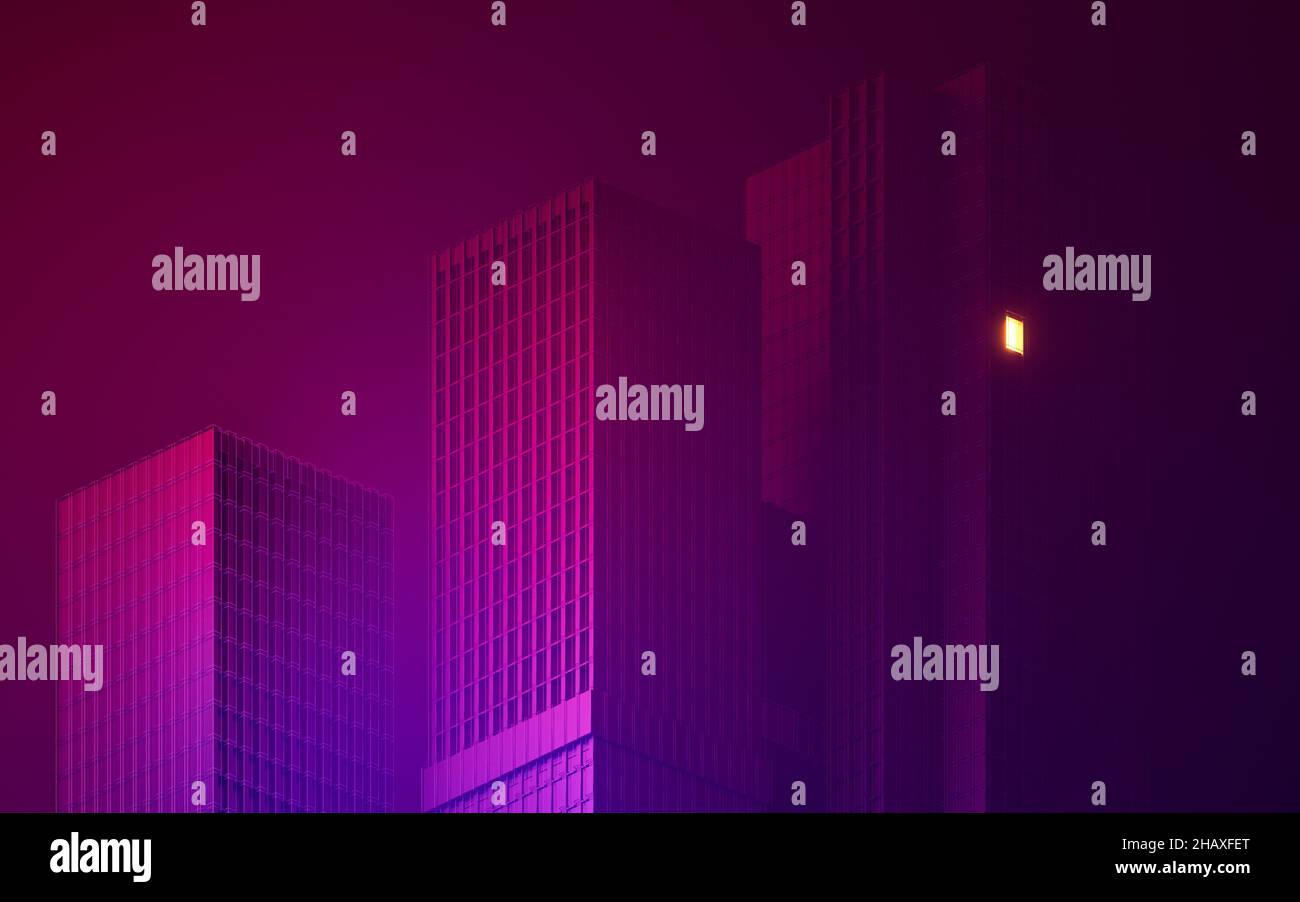 Urban building at night, modular building,3d rendering. Computer ...