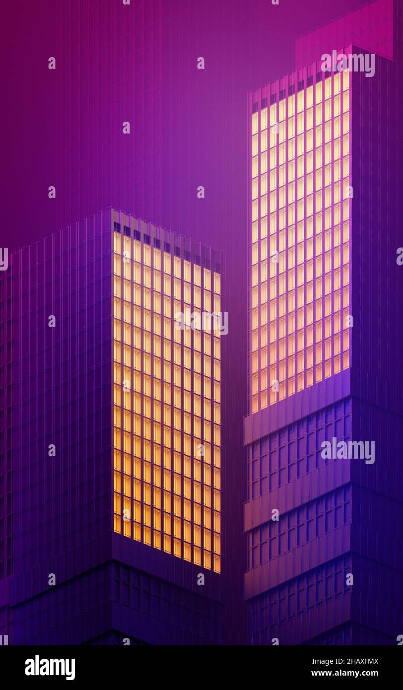 Urban building at night, modular building,3d rendering. Computer ...